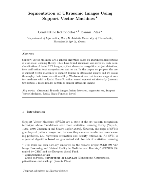 Pdf Segmentation Of Ultrasonic Images Using Support Vector Machines