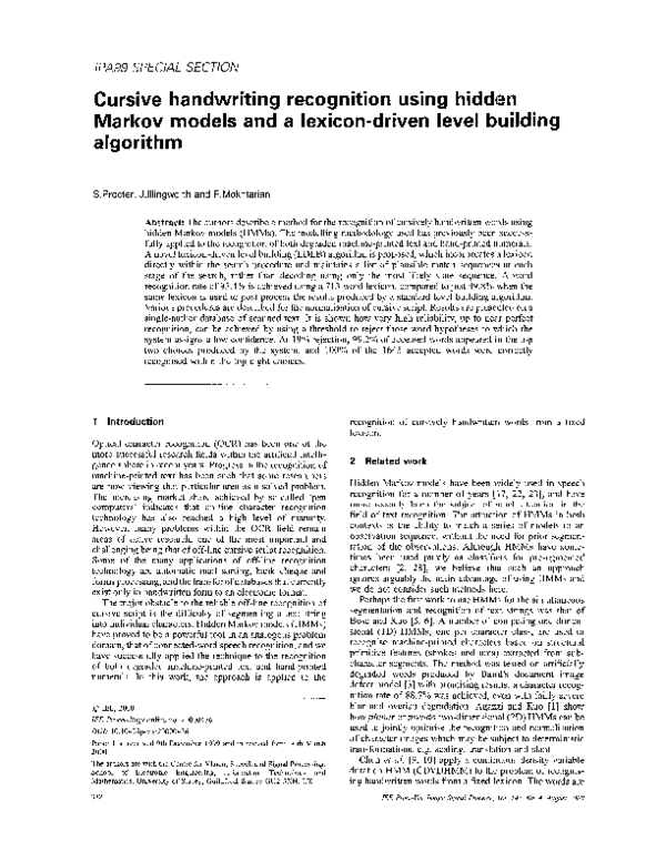 Pdf Cursive Handwriting Recognition Using Hidden Markov Models And A 4924