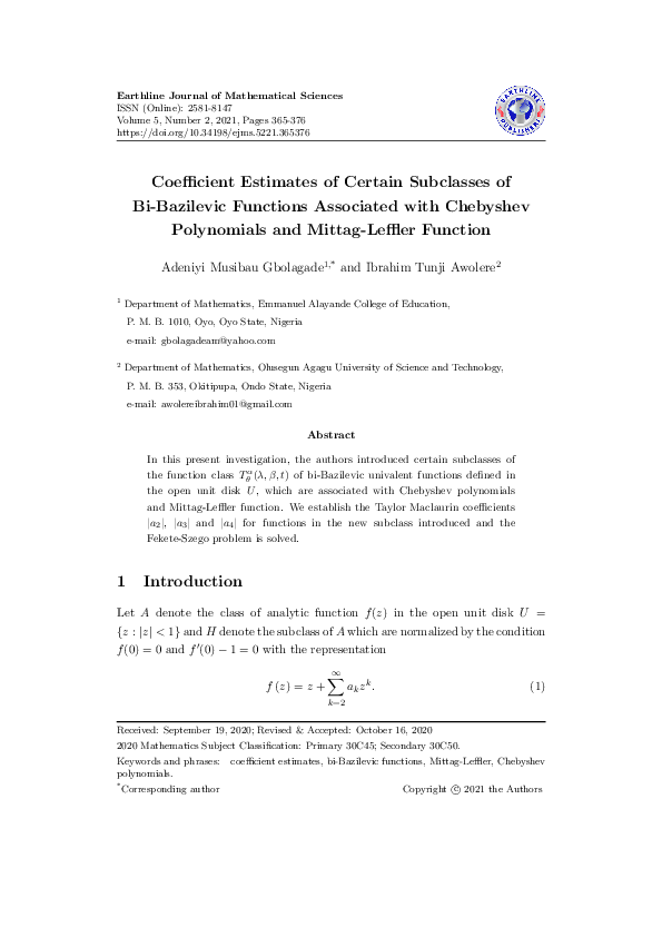 Pdf Coefficient Estimates Of Certain Subclasses Of Bi Bazilevic