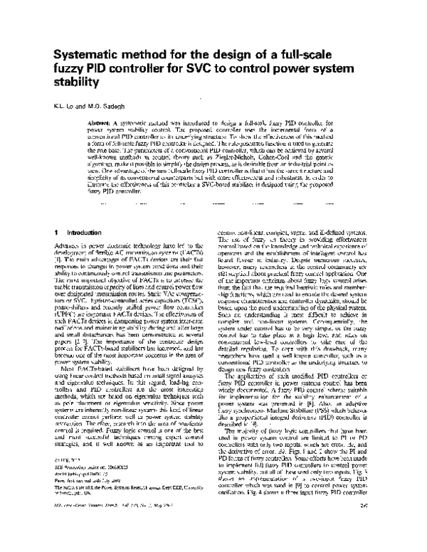(PDF) Systematic method for the design of a full-scale fuzzy PID controller for SVC to control ...