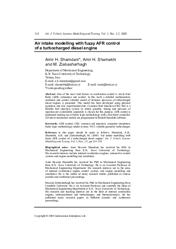 (PDF) Air intake modelling with fuzzy AFR control of a turbocharged ...