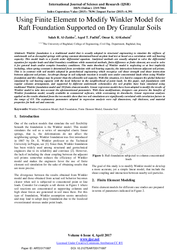 Pdf Using Finite Element To Modify Winkler Model For Raft Foundation Supported On Dry Granular