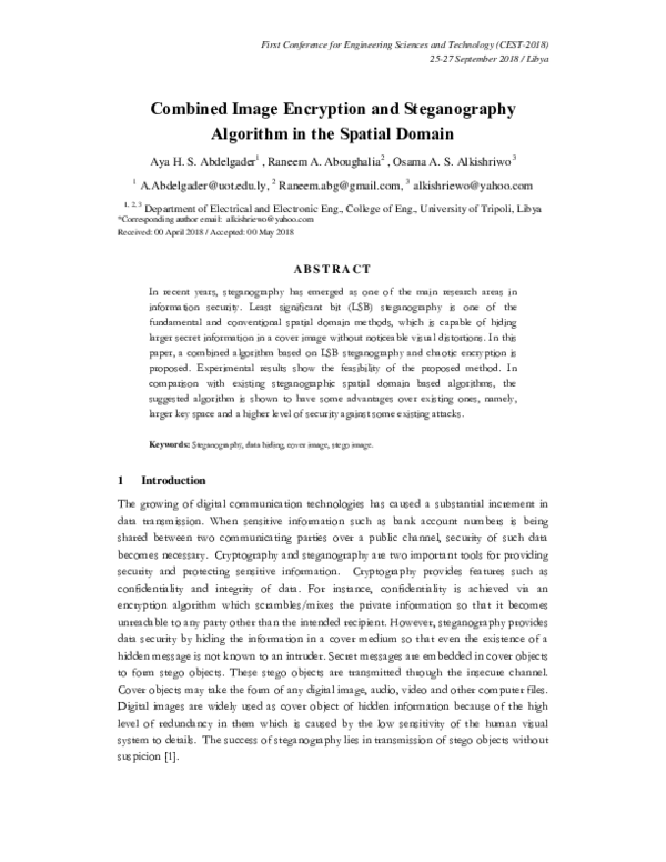 Pdf Combined Image Encryption And Steganography Algorithm In The