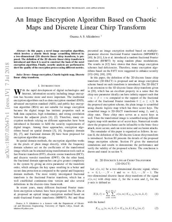 Pdf An Image Encryption Algorithm Based On Chaotic Maps And Discrete