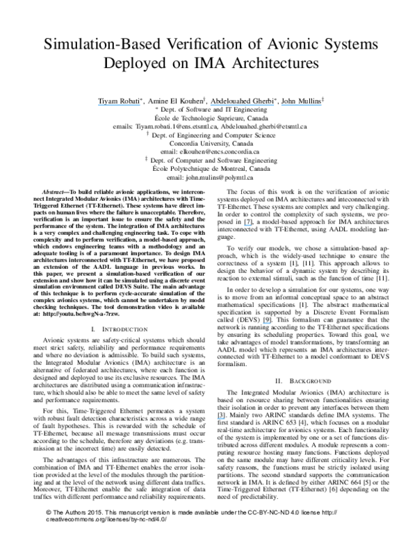 Pdf Simulation Based Verification Of Avionic Systems Deployed On Ima