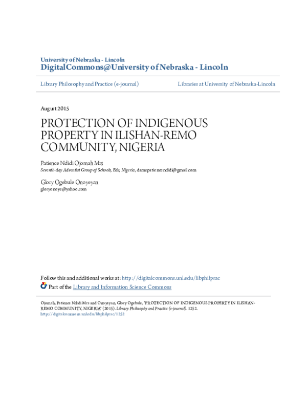 (PDF) Protection of Indigenous Property in Ilishan-Remo Community, Nigeria