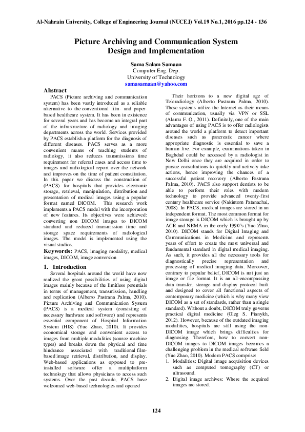 (PDF) Picture Archiving and Communication System Design and Implementation