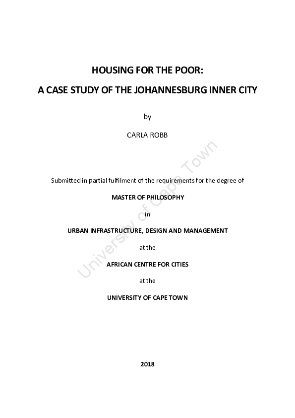 (PDF) Housing for the poor: A case study of the Johannesburg inner city ...