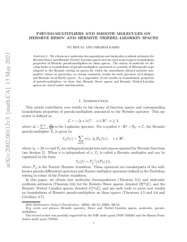 Pdf Pseudo Multipliers And Smooth Molecules On Hermite Besov And Hermite Triebel Lizorkin Spaces