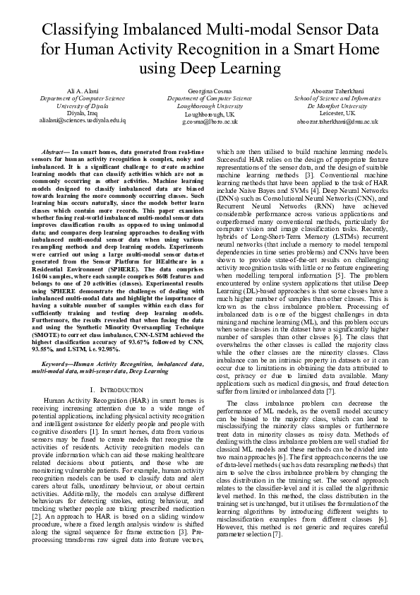 (PDF) Classifying Imbalanced Multi-modal Sensor Data for Human Activity Recognition in a Smart ...