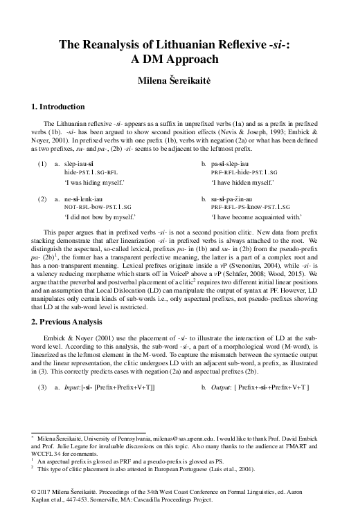 (PDF) The Reanalysis of Lithuanian Reflexive -si-: A DM Approach