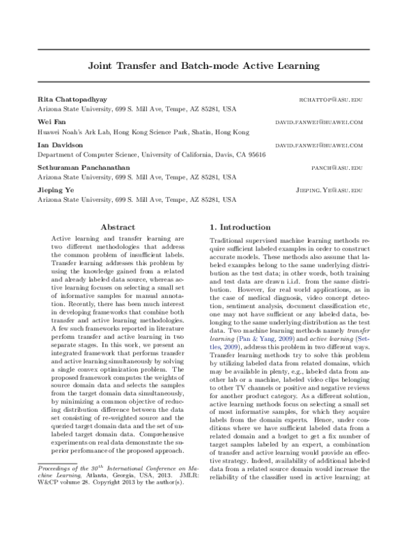 (PDF) Joint Transfer and Batch-mode Active Learning