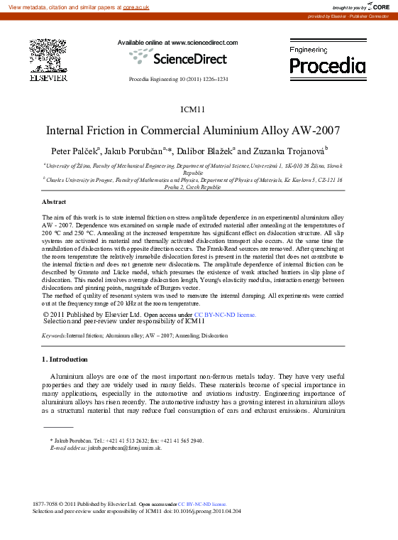(PDF) Internal Friction in Commercial Aluminium Alloy AW-2007