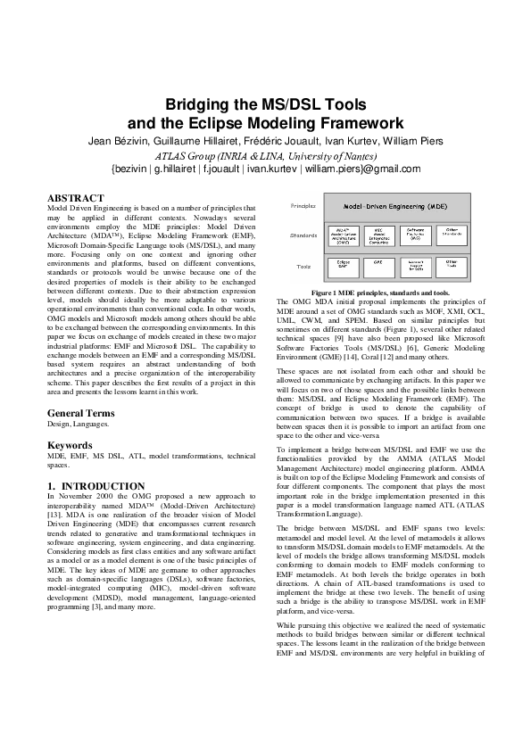 (PDF) Bridging the MS/DSL Tools and the Eclipse Modeling Framework