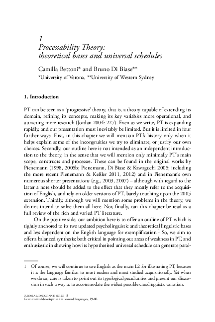 (PDF) Processability Theory : theoretical bases and universal schedules | Bruno Di Biase ...