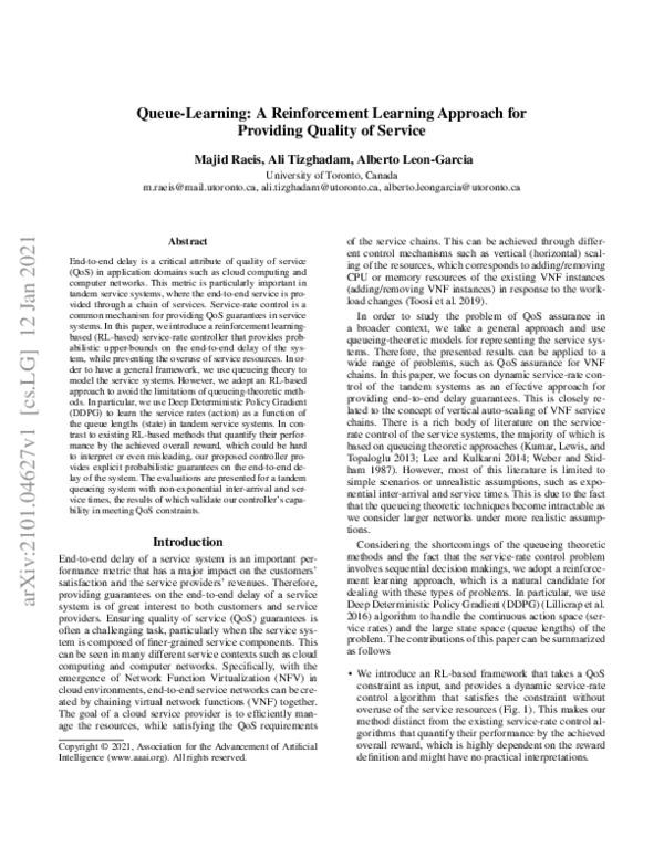 (PDF) Queue-Learning: A Reinforcement Learning Approach for Providing Quality of Service
