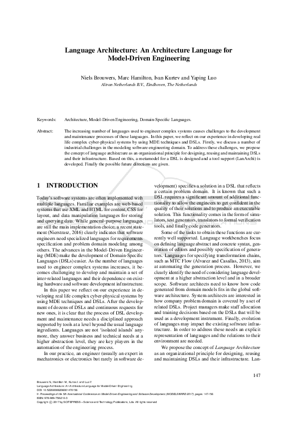 (PDF) Language Architecture: An Architecture Language for Model-Driven ...