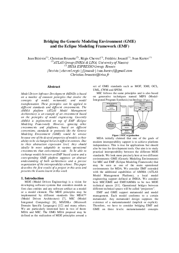 (PDF) Bridging the Generic Modeling Environment (GME) and the Eclipse Modeling Framework