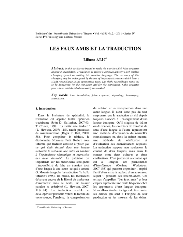 (PDF) Les Faux Amis et La Traduction