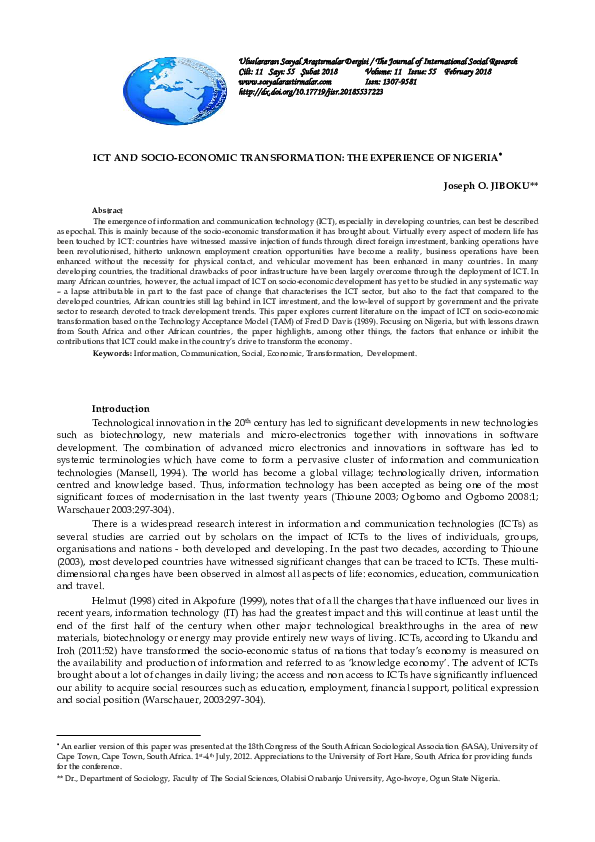 (PDF) Ict and Socio-Economic Transformation: The Experience of Nigeria