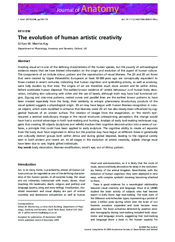 (PDF) The evolution of human artistic creativity | Gillian Morriss-Kay ...