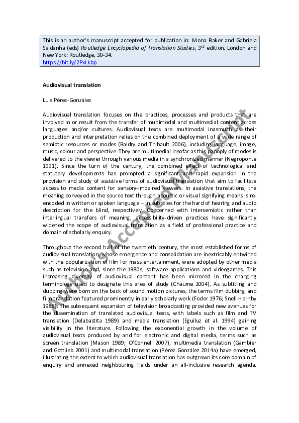(PDF) (2020) Audiovisual Translation