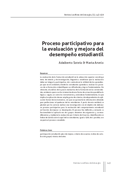 (PDF) Proceso participativo para la evaluación y mejora del desempeño estudiantil | Adalberto ...