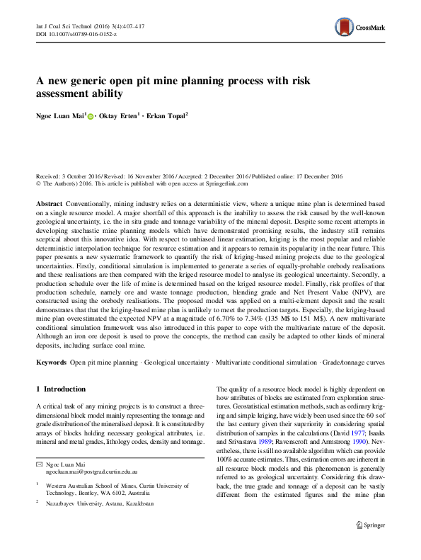 (PDF) A new generic open pit mine planning process with risk assessment ...