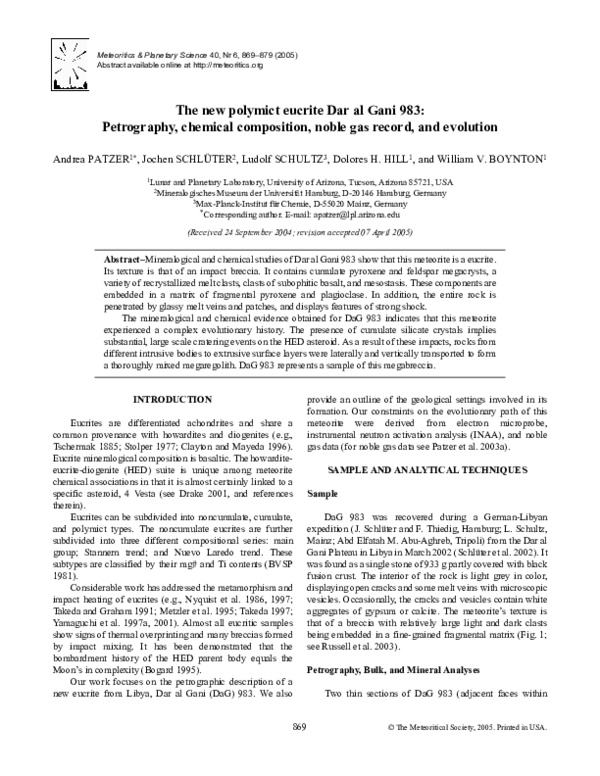 (PDF) The new polymict eucrite Dar al Gani 983: Petrography, chemical ...