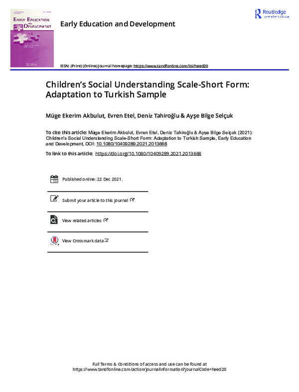 (PDF) Children's Social Understanding Scale-Short Form: Adaptation to ...