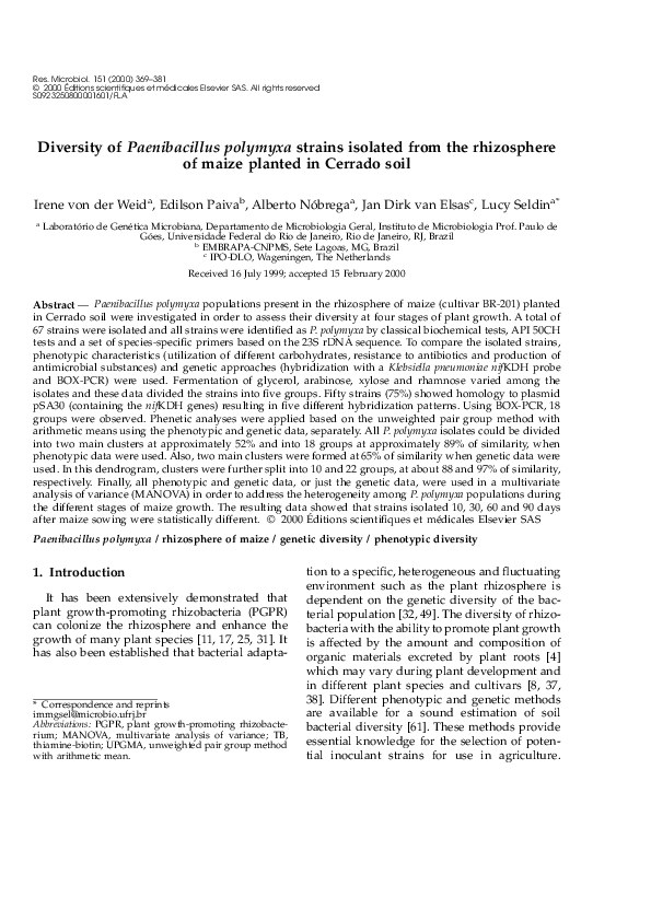 (PDF) Diversity of Paenibacillus polymyxa strains isolated from the ...