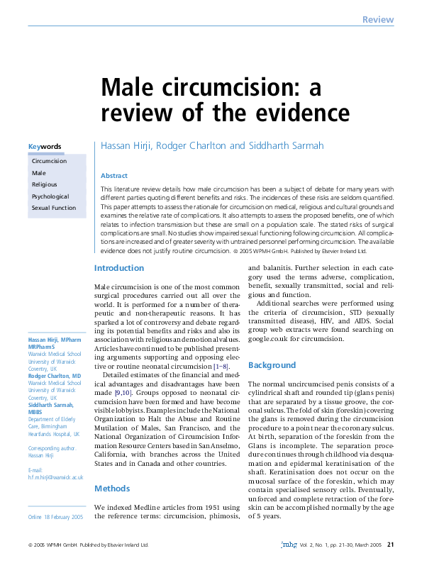 (PDF) Male circumcision: A review of the evidence