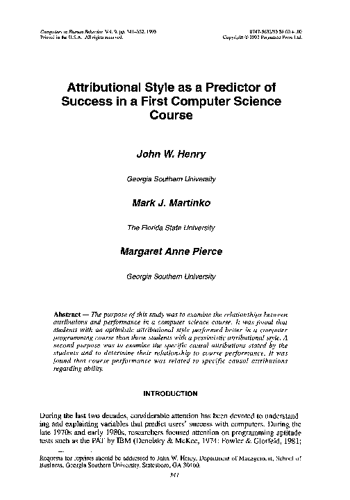 (PDF) Attributional style as a predictor of success in a first computer ...