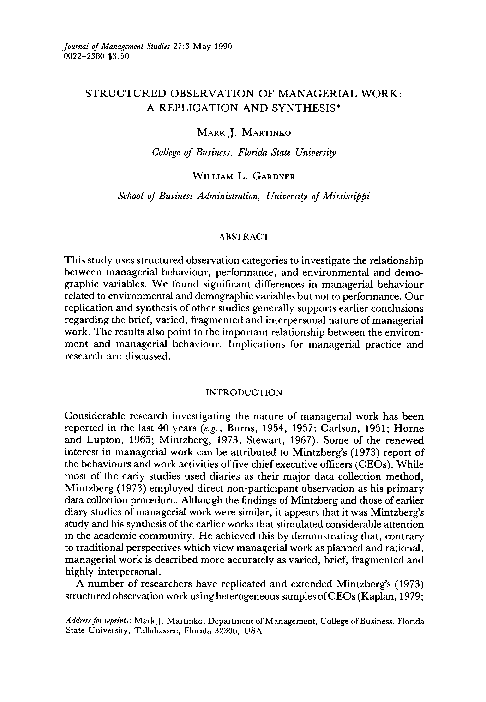(PDF) Structured Observation of Managerial Work: A Replication and ...