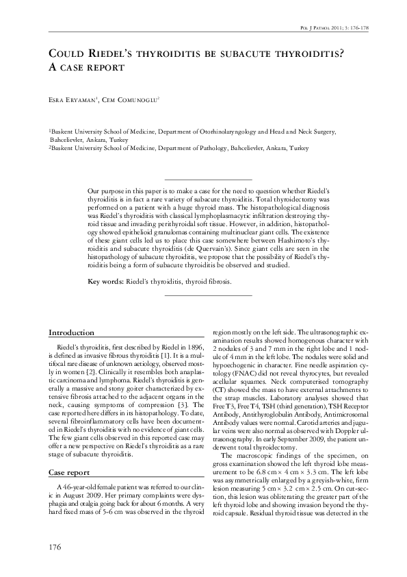 (PDF) Could Riedel's thyroiditis be subacute thyroiditis? A case report