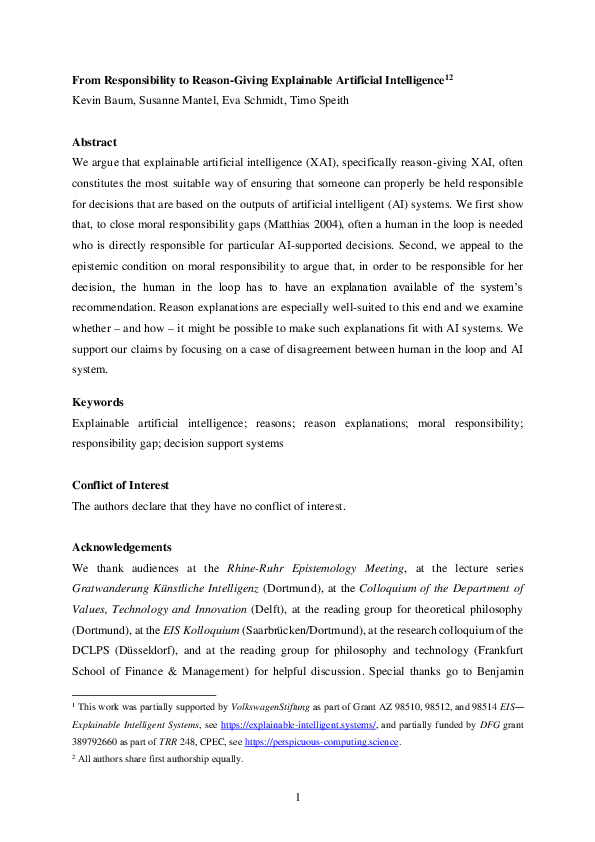 (PDF) From Responsibility to Reason-Giving Explainable Artificial Intelligence 12