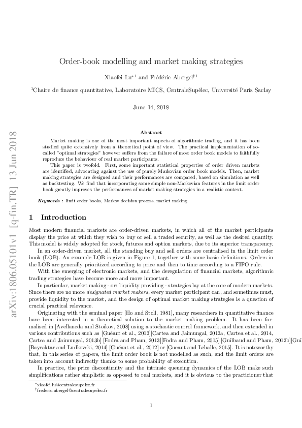 (PDF) Order-book modelling and market making strategies
