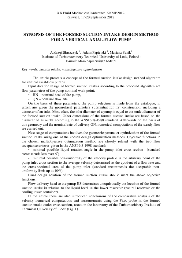 (PDF) Synopsis of the Formed Suction Intake Design Method for a ...
