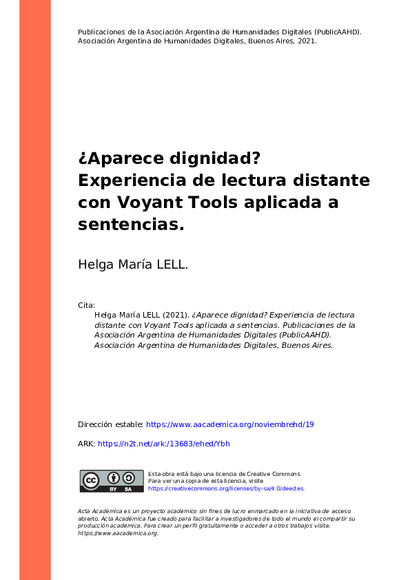 (PDF) ¿Aparece dignidad? Experiencia de lectura distante con Voyant Tools aplicada a sentencias