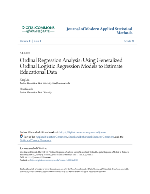 Pdf Ordinal Regression Analysis Using Generalized Ordinal Logistic