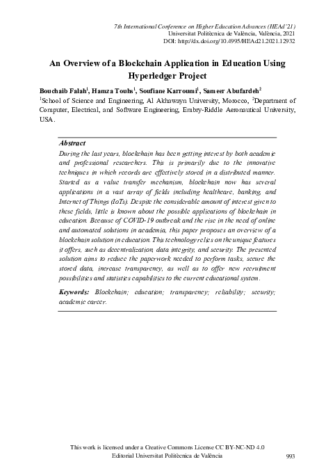 Pdf An Overview Of A Blockchain Application In Education Using Hyperledger Project