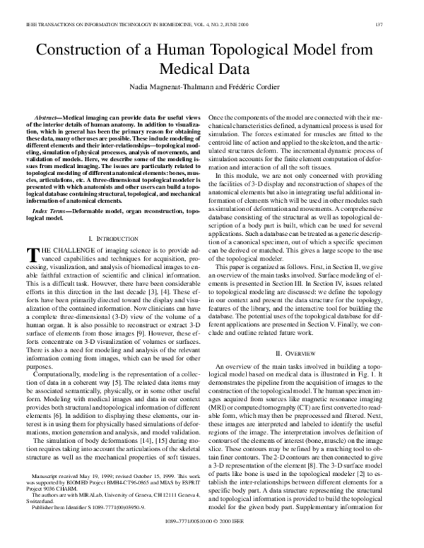(PDF) Construction of a human topological model from medical data