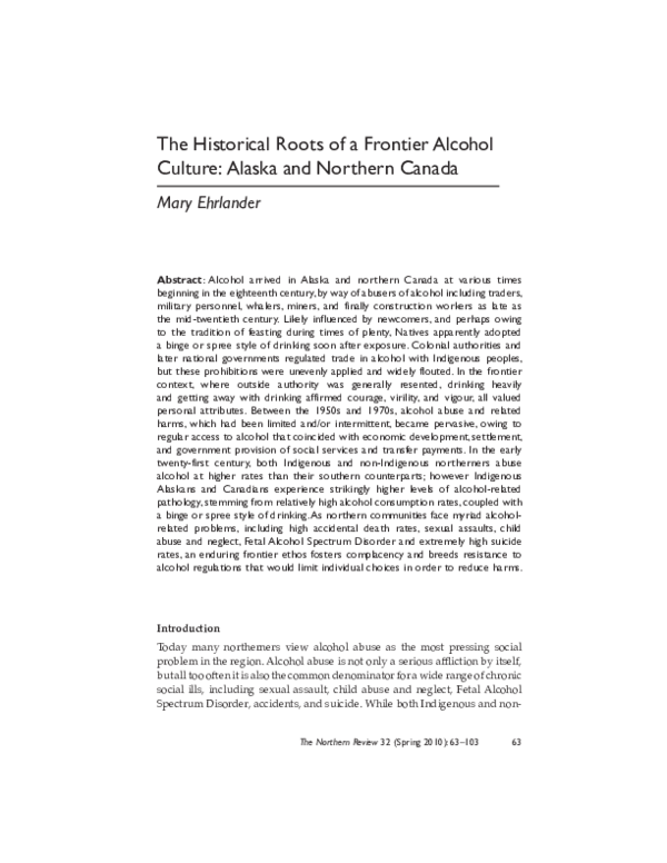 (PDF) The Historical Roots of a Frontier Alcohol Culture: Alaska and ...