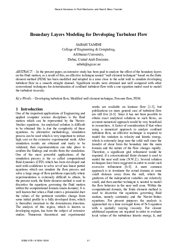 Pdf Boundary Layers Modeling For Developing Turbulent Flow Sabah
