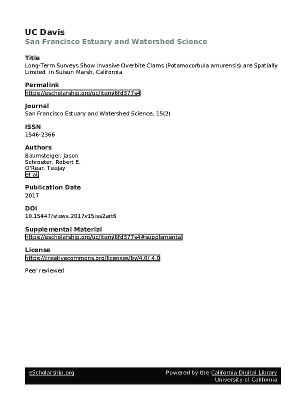 (PDF) Long-Term Surveys Show Invasive Overbite Clams (Potamocorbula ...