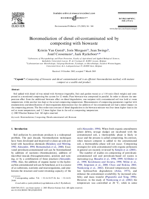 (PDF) Bioremediation of diesel oil-contaminated soil by composting with ...