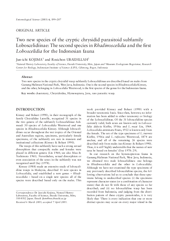 (PDF) Two new species of the cryptic chrysidid parasitoid subfamily ...
