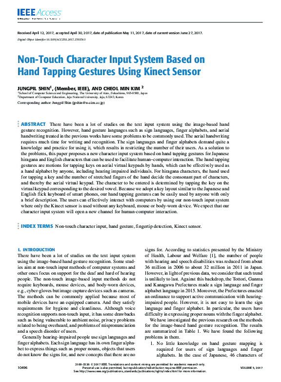 (PDF) Non-Touch Character Input System Based on Hand Tapping Gestures Using Kinect Sensor ...