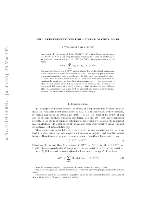 (PDF) Hill representations for ∗-linear matrix maps