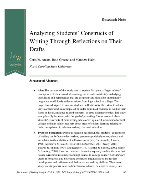 (PDF) Analyzing Student?s Constructs of Writing Through Reflections on ...